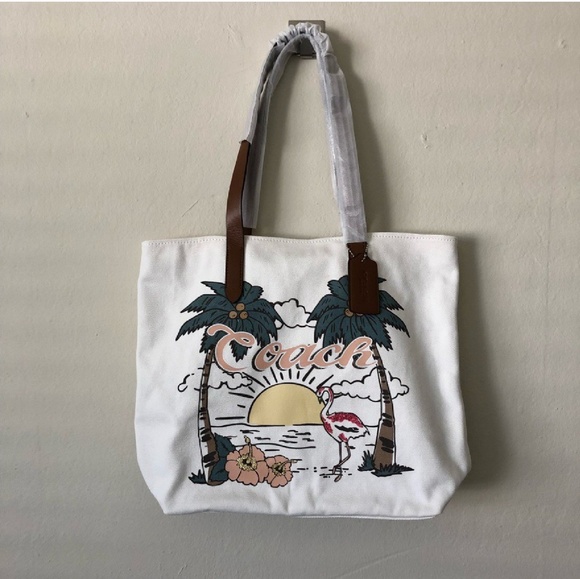 Coach | Bags | Coach Aloha Palm Beach Flamingo Canvas Tote | Poshmark